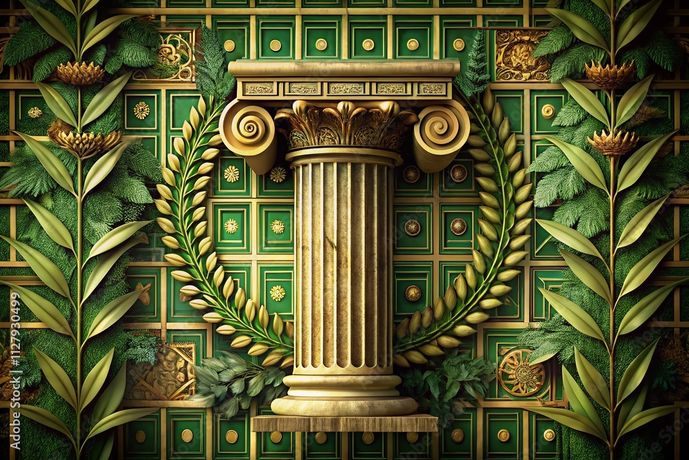 Surreal Composition of Ancient Greek Pillar Column Surrounded by a ...