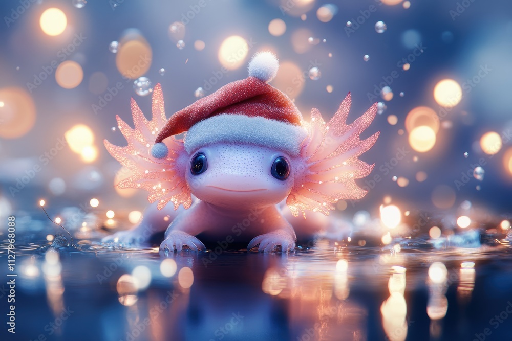 Christmas Celebration Baby Axolotl in Santa Hat Underwater Wonderland ...