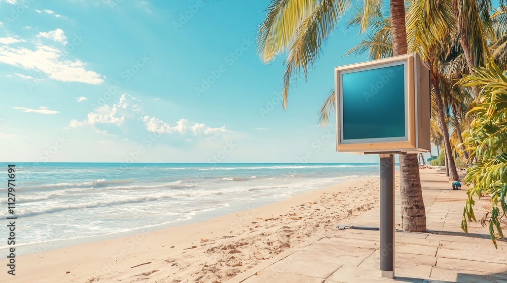 A modern coastal evacuation signboard displaying real time tsunami ...