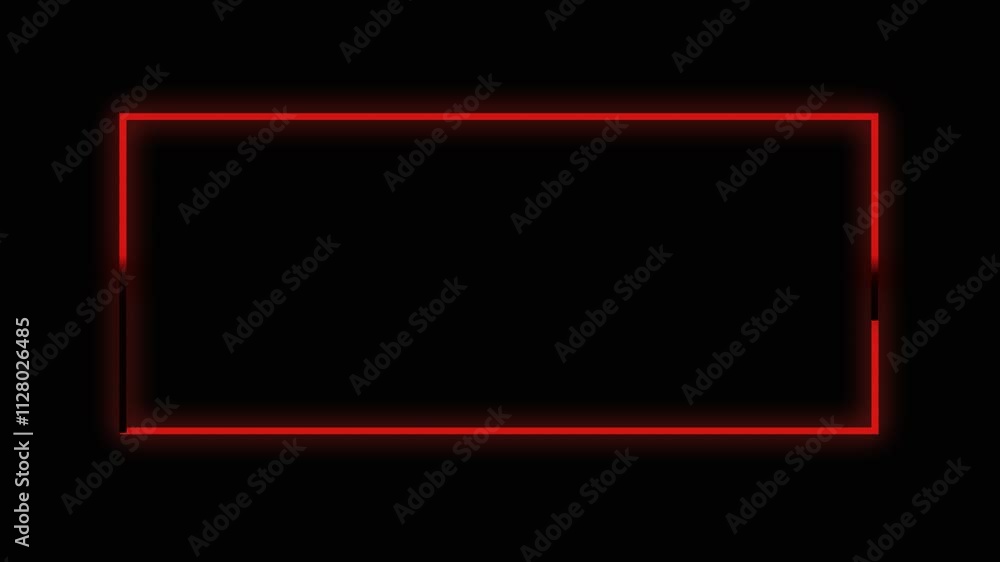 4k abstract neon rectangle frame animation with black screen background. Neon line glow sign ...