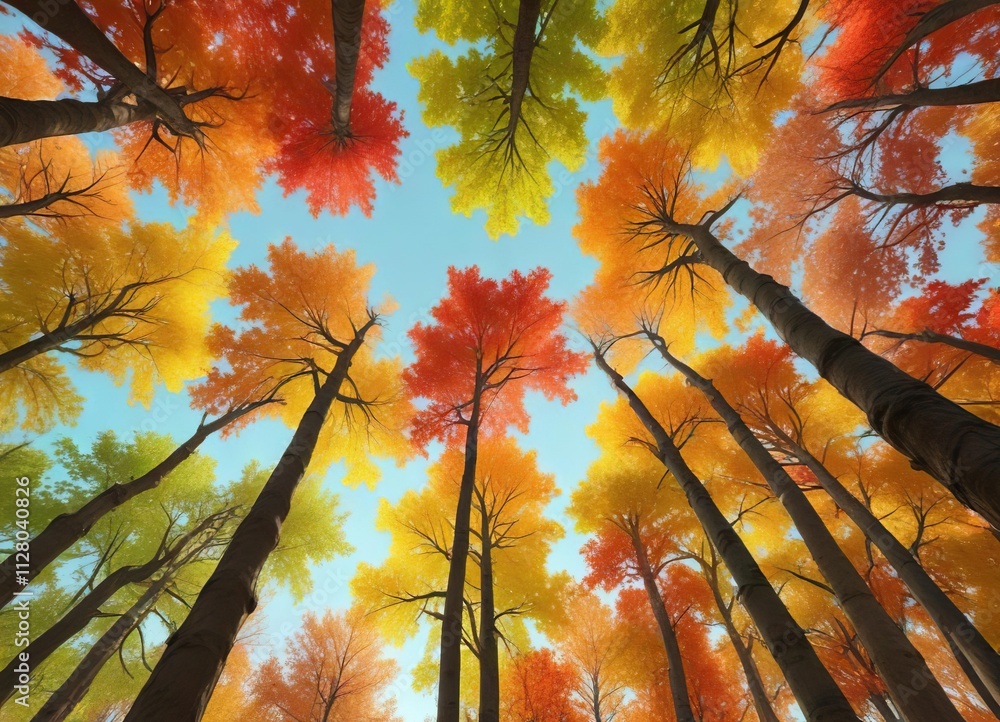 Trees stand tall amidst a kaleidoscope of colors as their leaves change ...