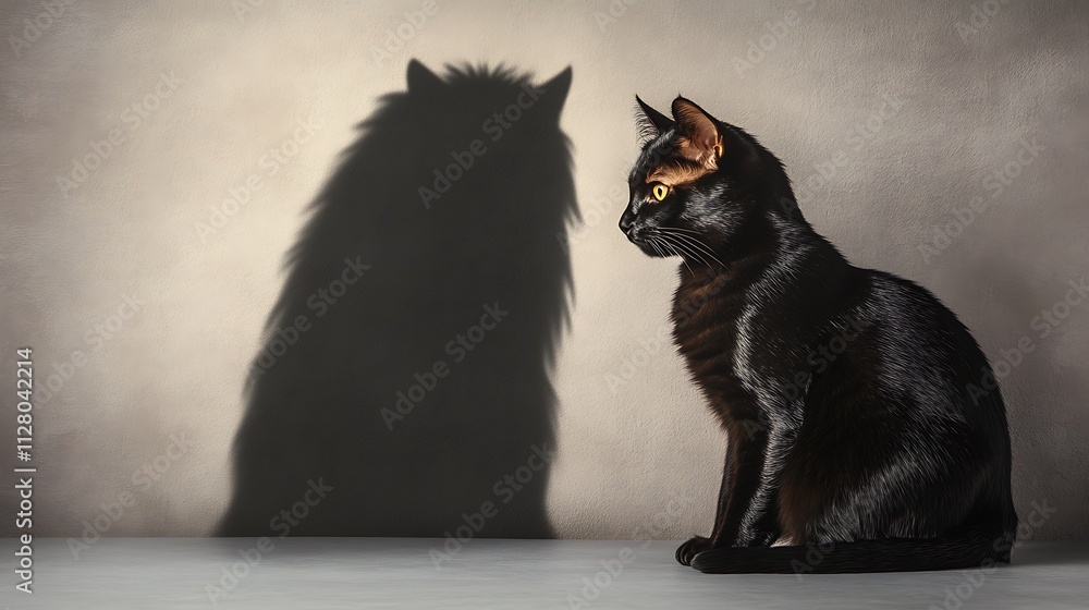 Black Cat and its Imposing Shadow: A Studio Portrait AI Generated Stock ...