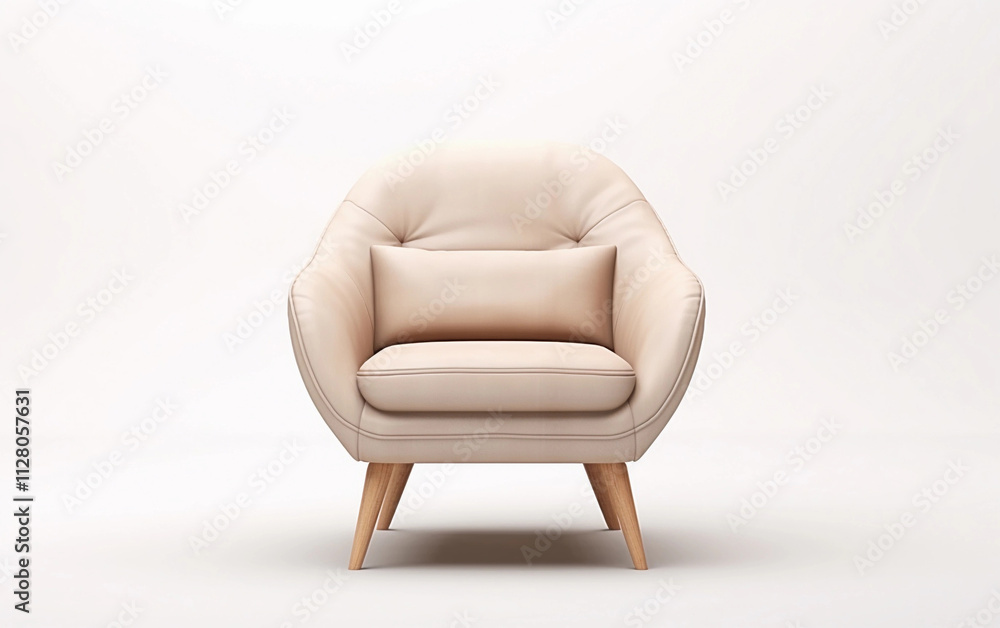White modern leather armchairon wooden legs on white background ...