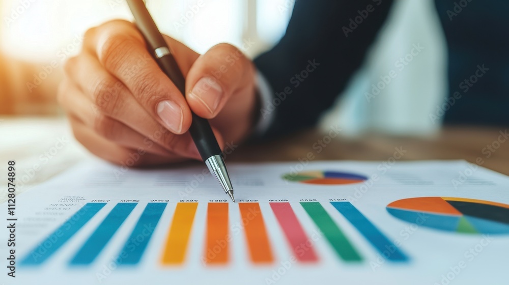 Analyzing business data trends with graphs office setting infographic ...