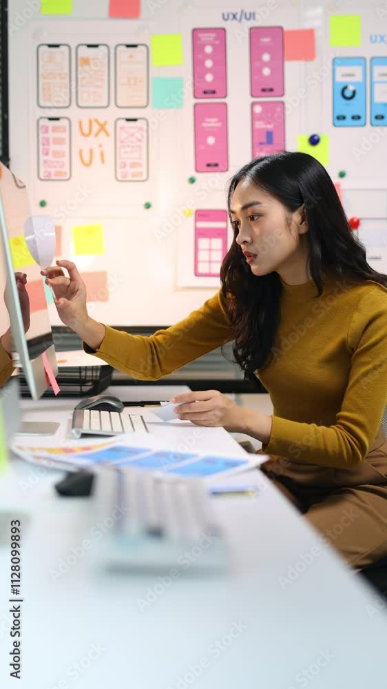 Female ui ux designer working on mobile app design prototype. Ui/ux ...