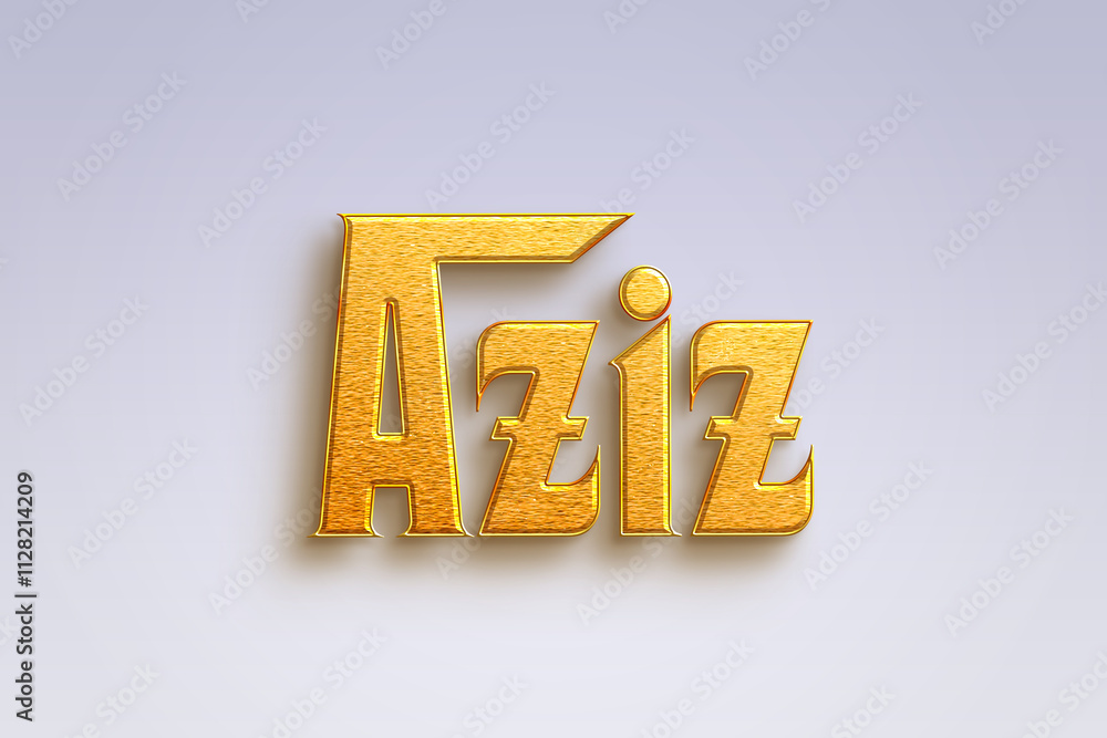 Gold text effect of Arabic name Aziz on light-blue background. Stock ...