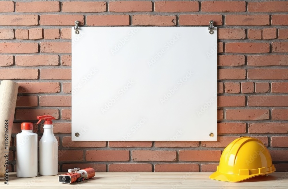 Mock up for construction business: blank white sheet of paper attached ...