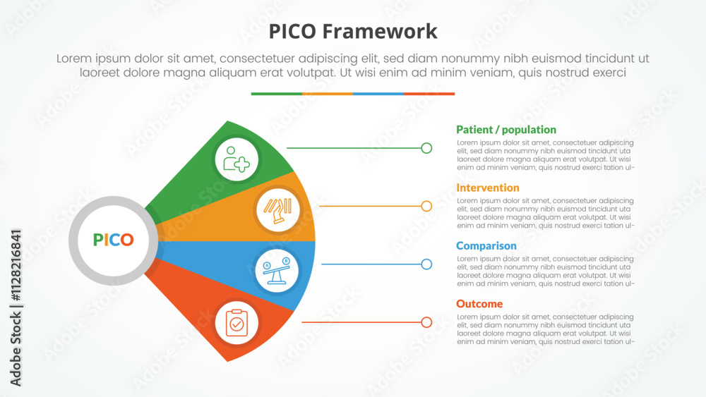 PICO framework infographic concept for slide presentation with fan ...