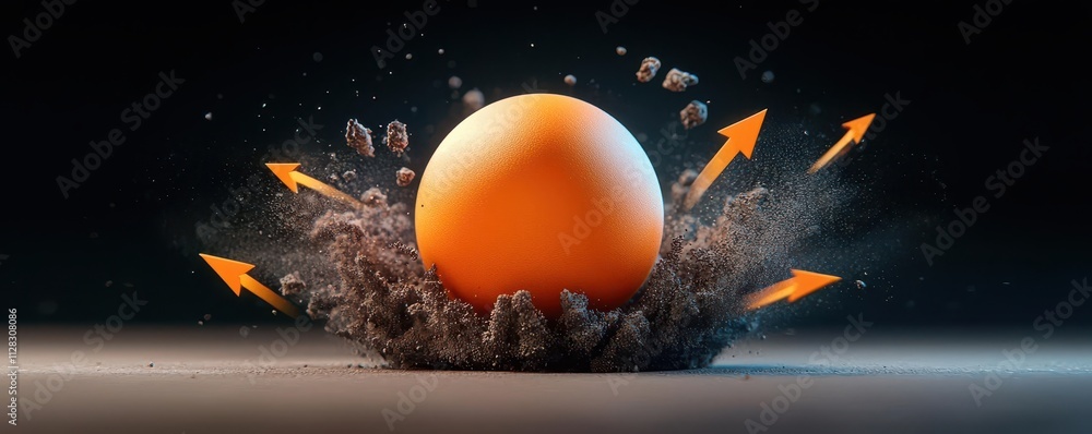 Dynamic 3D rendering of a cannonball in motion, with force vectors ...