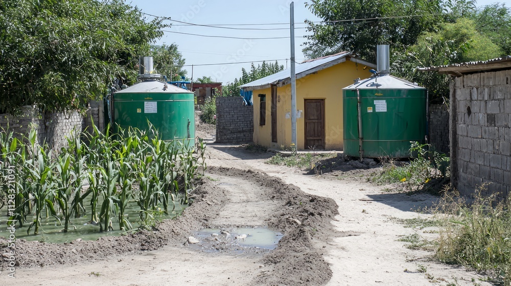 ภาพประกอบสต็อก Compact Biogas Plant Setup: A small-scale biogas setup ...
