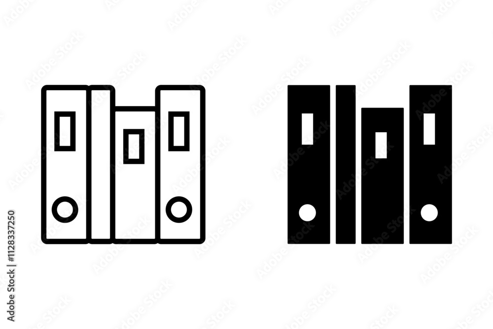 Set of file folder icons. Documents in folder, data folder. Standing ...