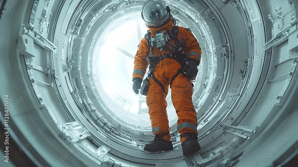 Engineer Climbing Inside a Wind Turbine Tower to Perform Mechanical ...