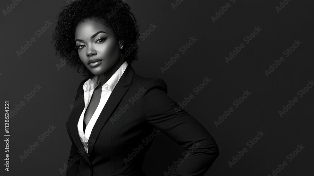 Black woman in a tailored business suit, posing with confidence and ...