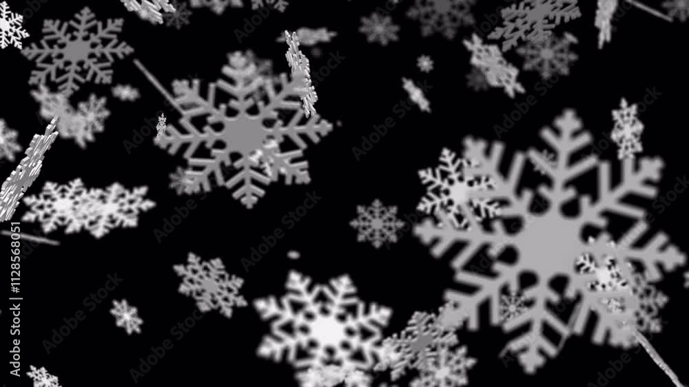 Snowflakes falling down effect animated. 3D Snowflakes falling twirl ...