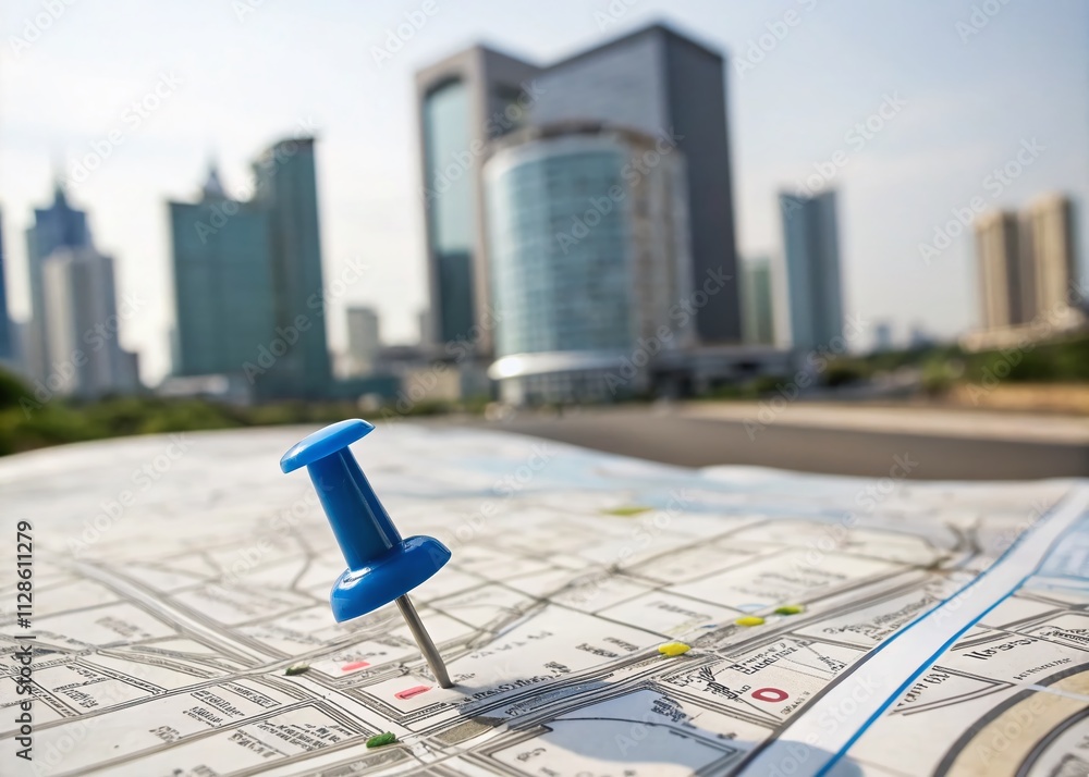 Architectural Photography Featuring a 3D Blue Push Pin Highlighting ...