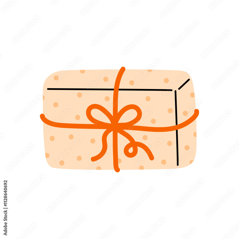 Cute wrapped gift with a bow isolated on white background. Vector hand ...