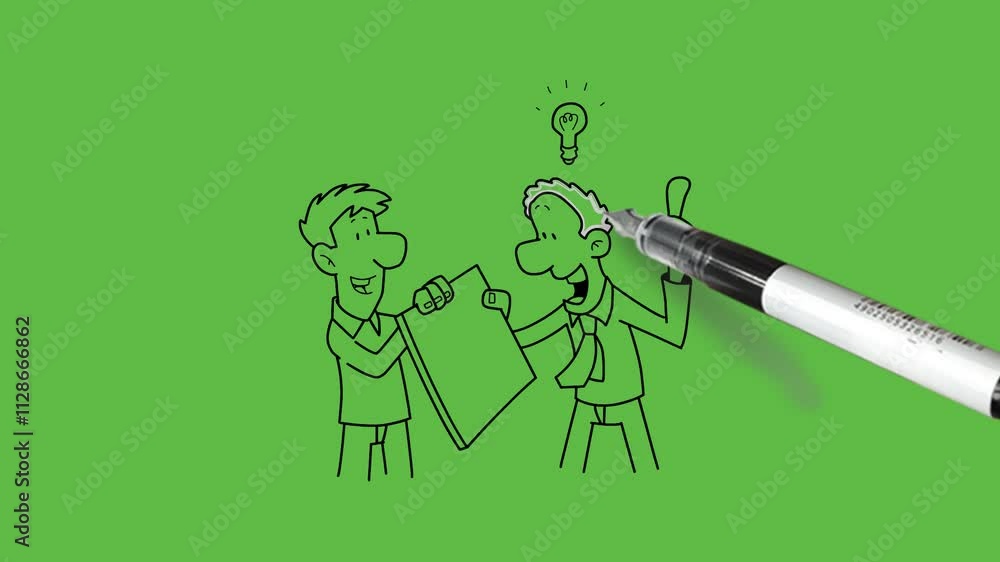 draw standing young man hold rectangle shape cardboard in right hand ...