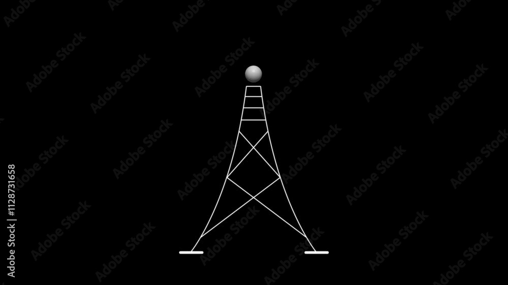 radio tower network connecting animation, Digital radio wave station ...