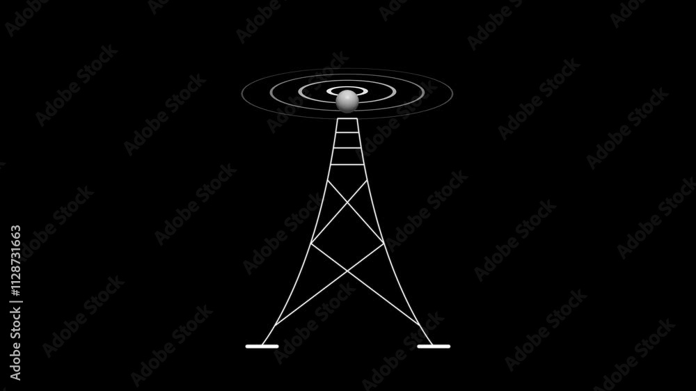 radio tower network connecting animation, Digital radio wave station signal tower, tower radio ...
