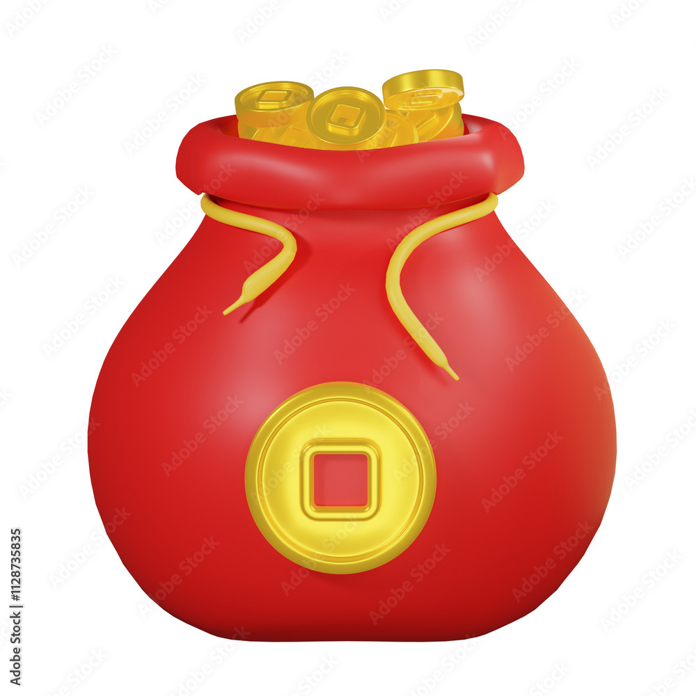 3D Ang pao illustration set, 3D Chinese new year Coin bag illustration ...