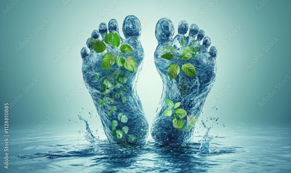 Water feet with leaves, symbolizing nature and sustainability. Feet ...