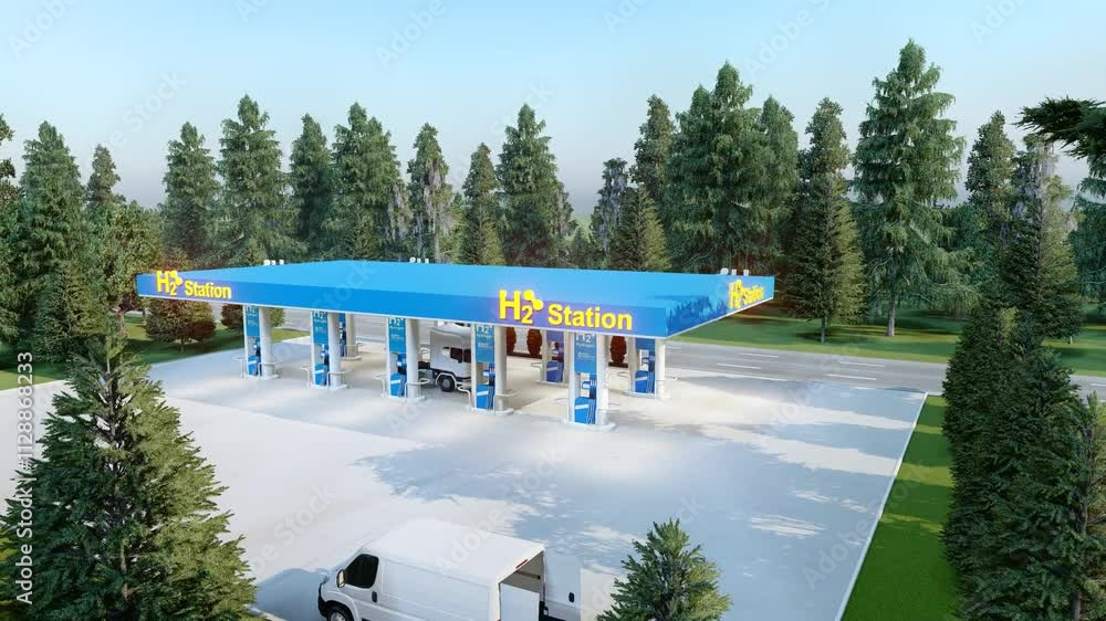 Hydrogen charging gas station. Hydrogen refueling the car on the ...