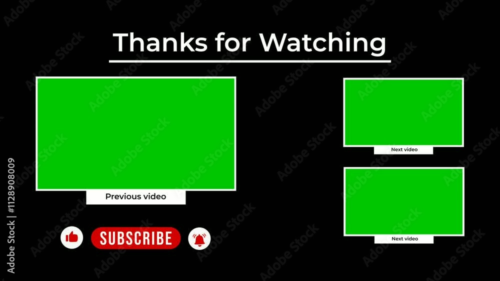 animation end screen video template outro card, thanks for watching ...