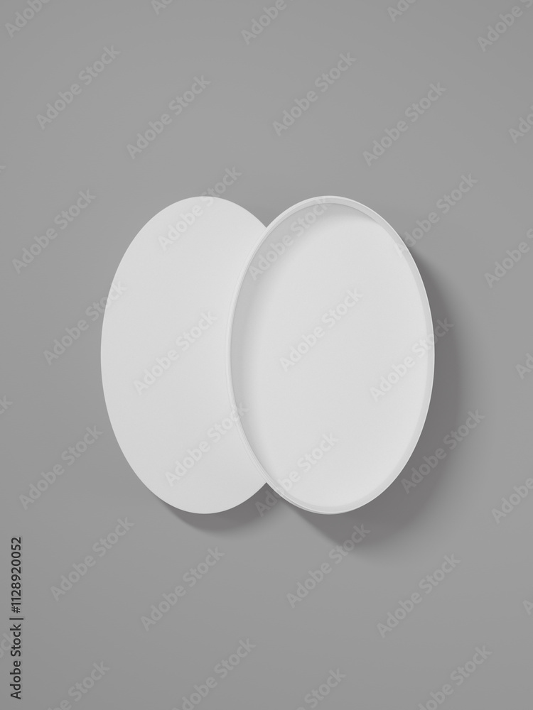 Open oval shape box mockup, top view open lid empty round box, egg ...