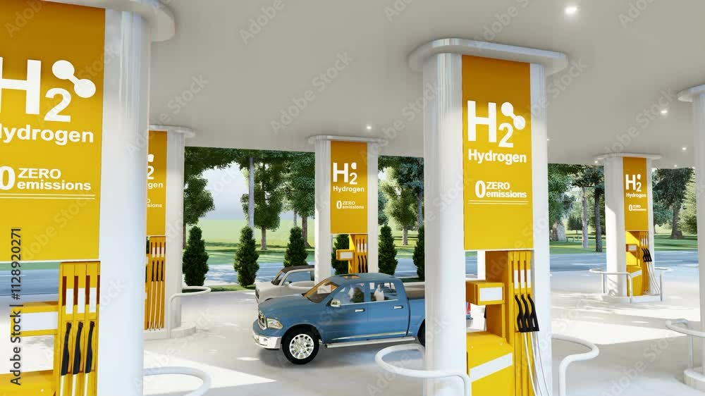Hydrogen charging gas station. Hydrogen refueling the car on the ...