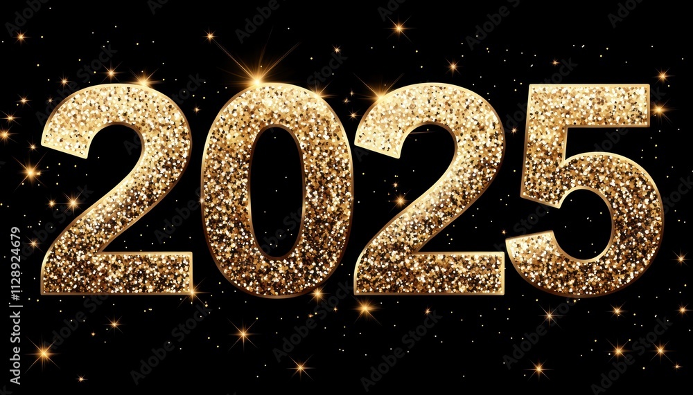 A sparkling representation of the year 2025, featuring golden ...