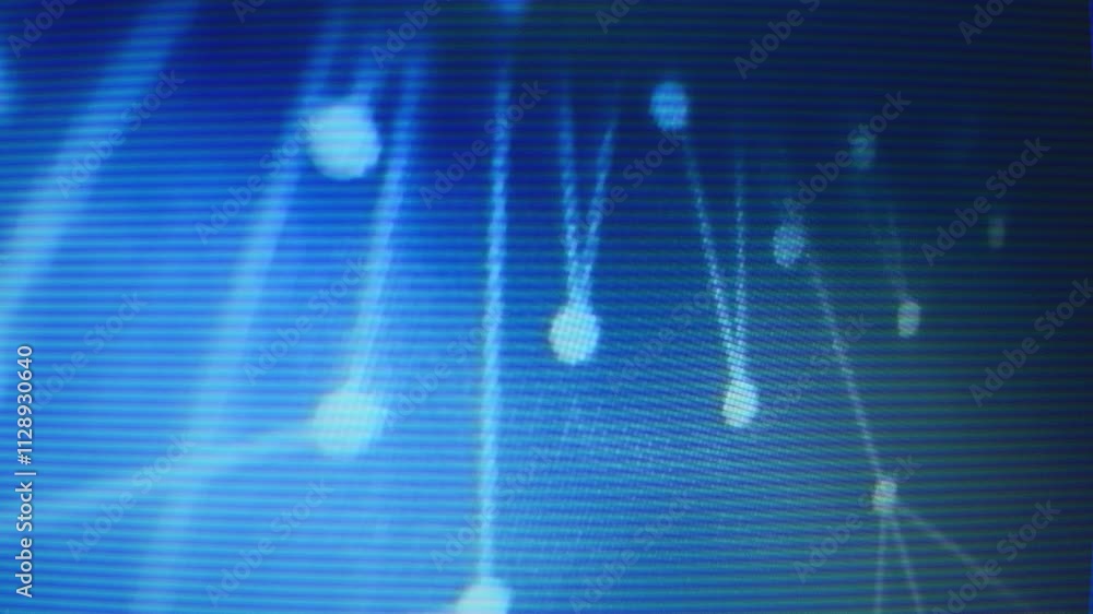 Closeup of computer monitor with blue animated scientific diagrams ...