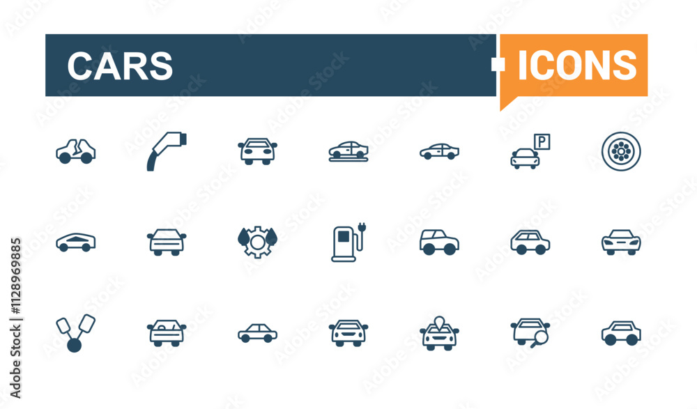 Cars icons. It contains symbols to wheel, service, transport, auto, eco ...