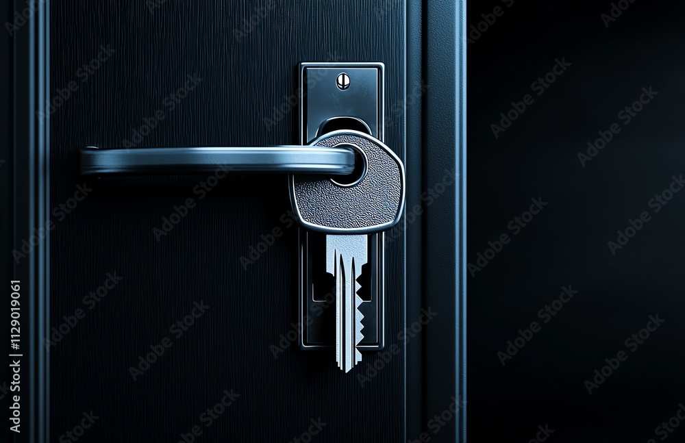 A close-up view of a key inserted into a door lock, showcasing the ...
