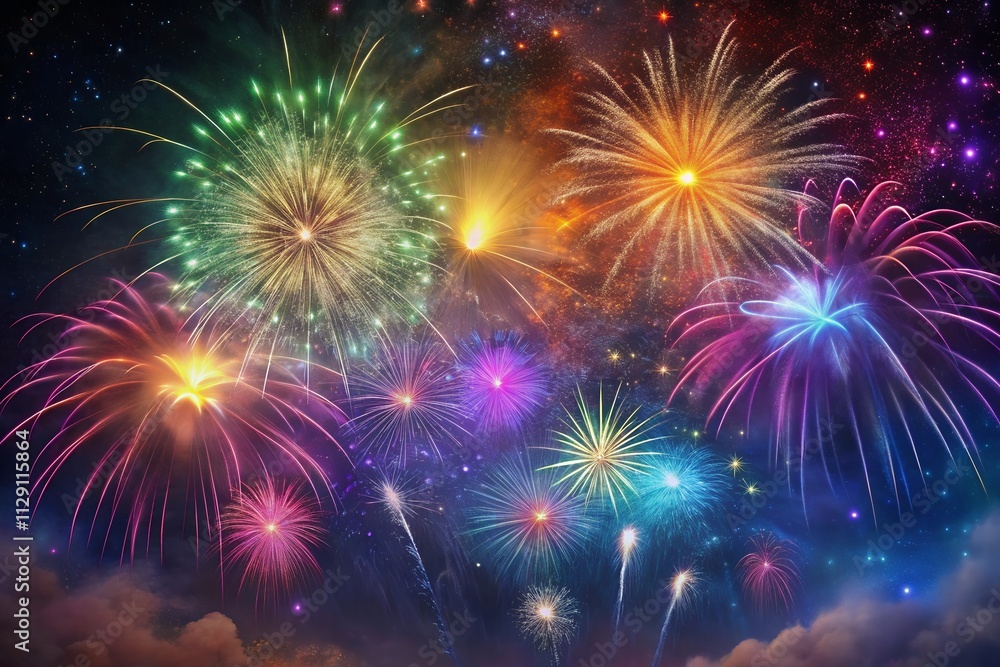 fireworks in the night sky of firecracker icons for Anniversary, New ...