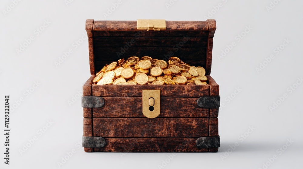 Treasure Chest of Gold Coins: An ornate wooden chest bursts open ...
