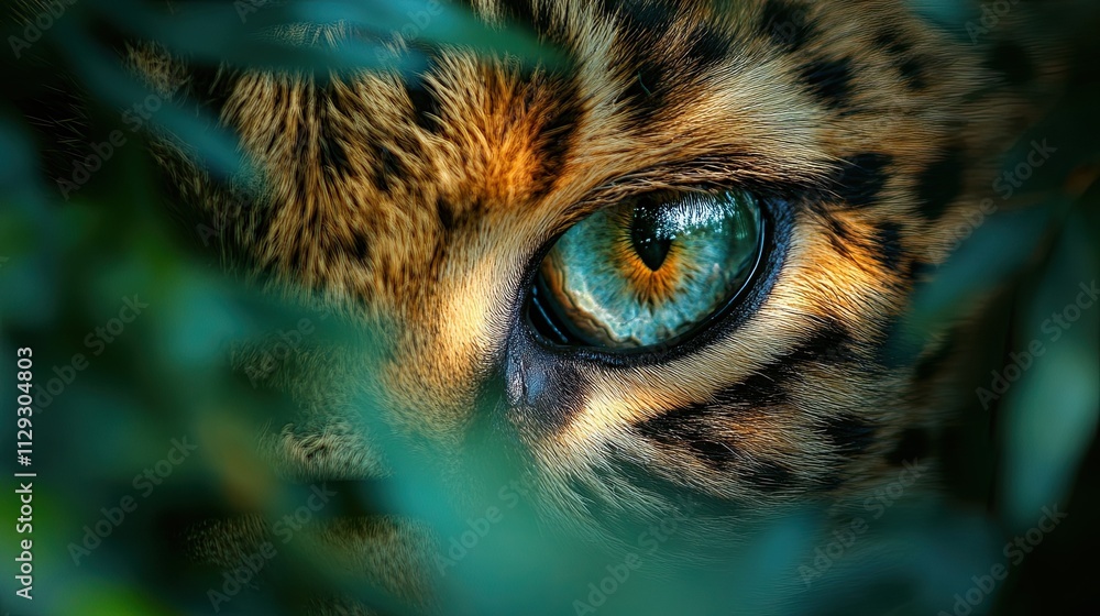 The natural framing of a leopard's eye (Panthera pardus) seeing through ...