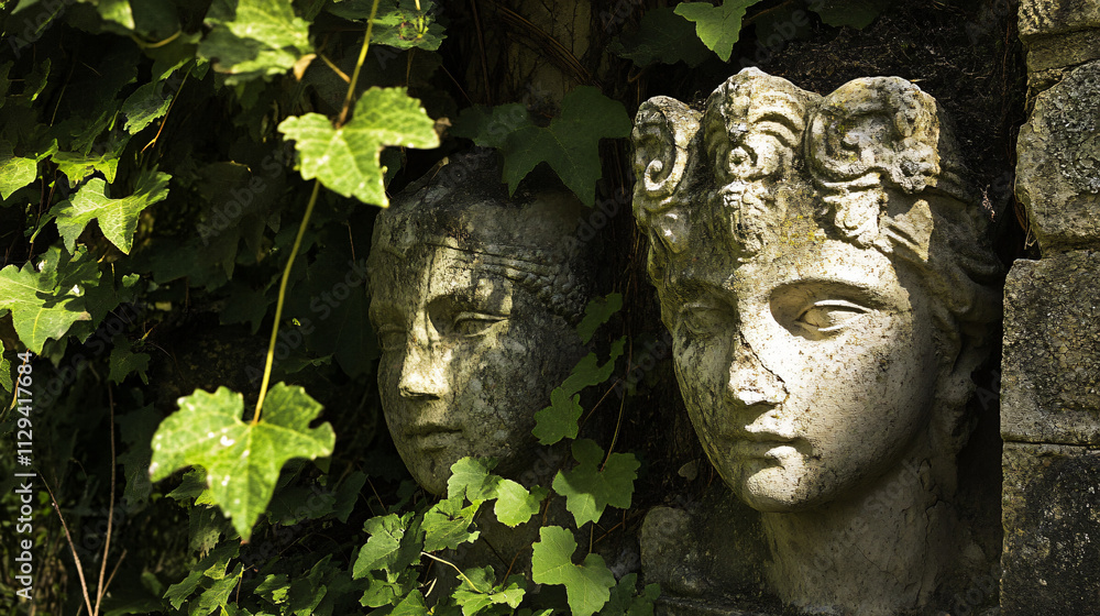 A long-forgotten garden, where overgrown vines hide crumbling statues ...