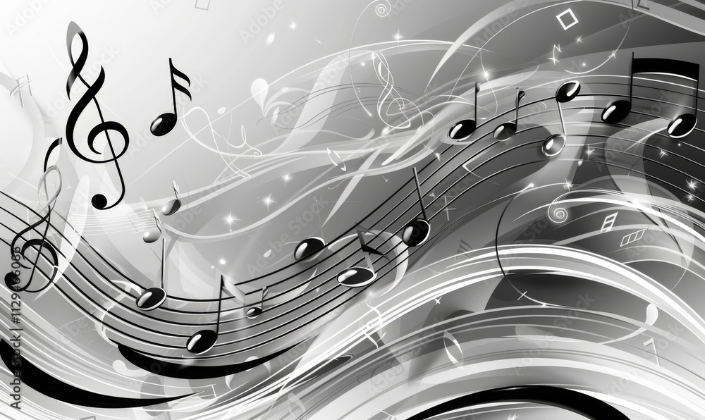 This minimalist digital illustration features a fluid design of music ...