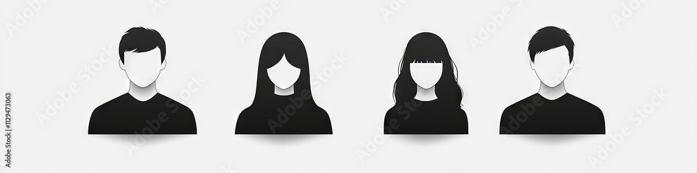 There are four images of gray and white avatars of men, women, boys and ...