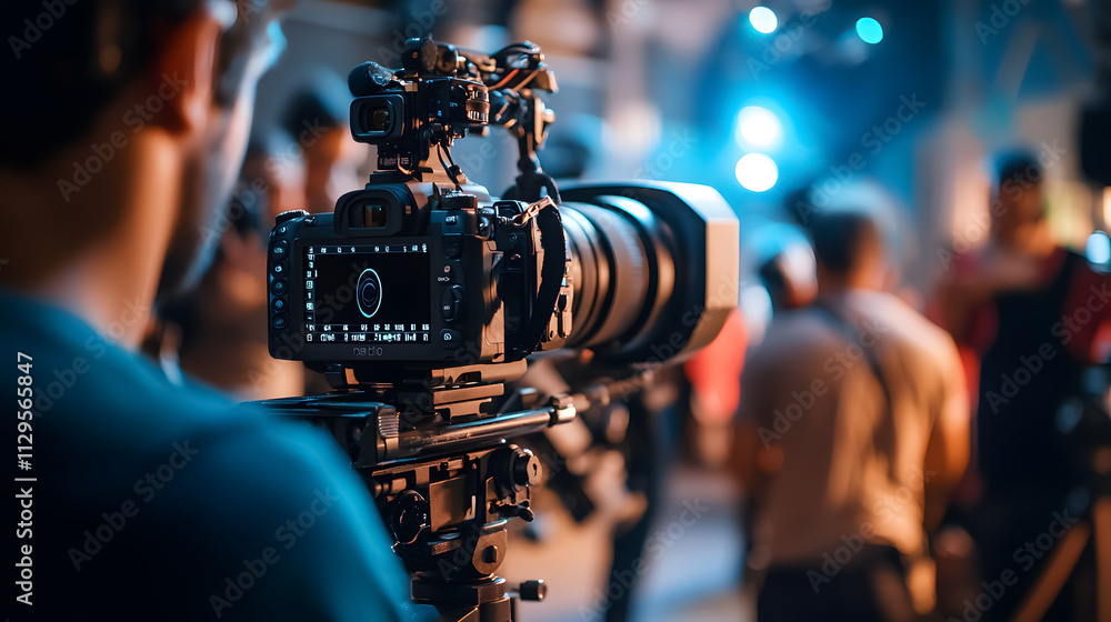 Backstage video production showing a professional team filming ...