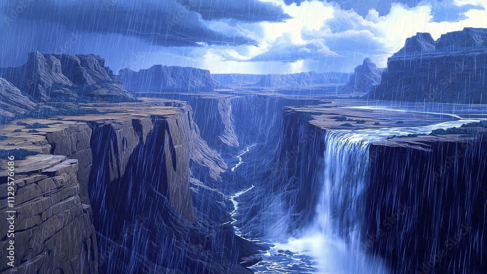 Water flows between canyons in the rock walls. Illustrations that look ...