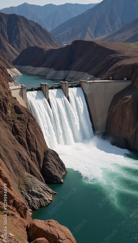 Hydroelectric Power Plant showcasing a massive Dam surging waters ...