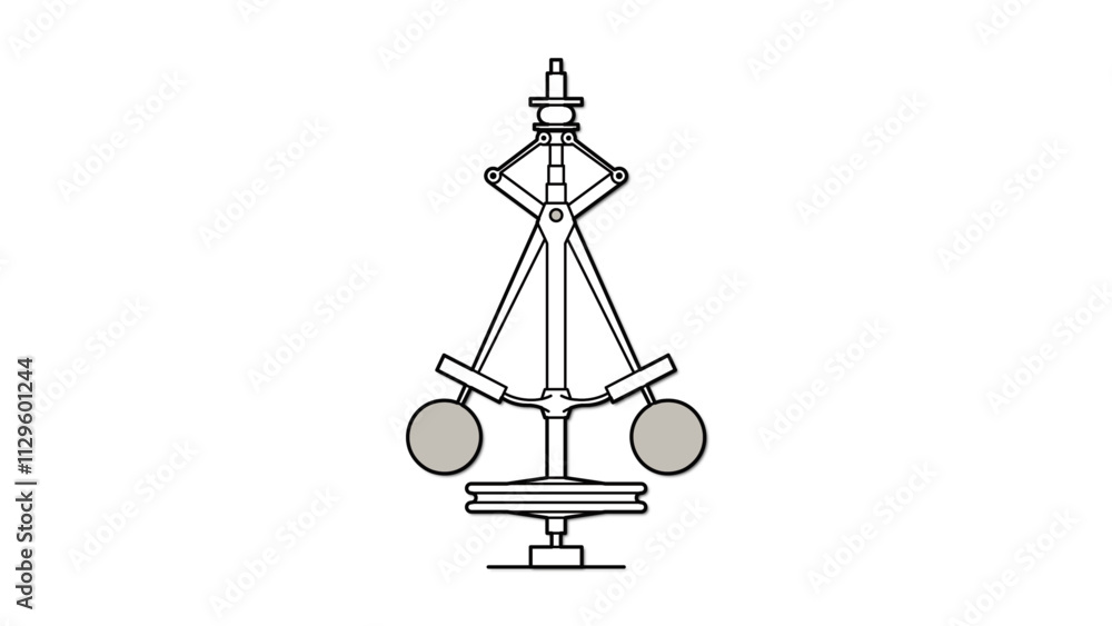 Poster Line drawing showing a flyball (mechanical) governor control ...