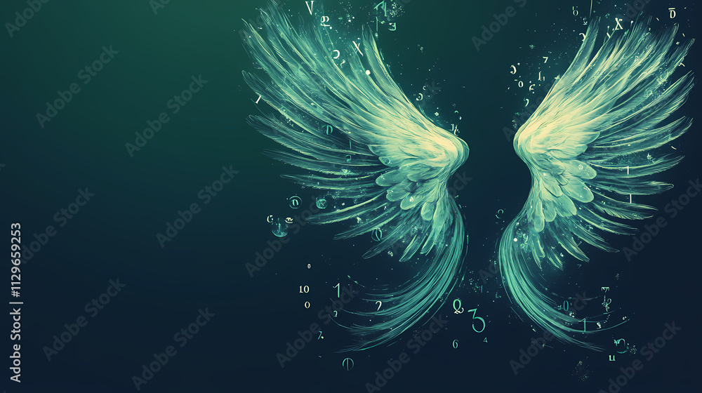 Angelic numerology template - pair of angel wings with numbers flowing ...