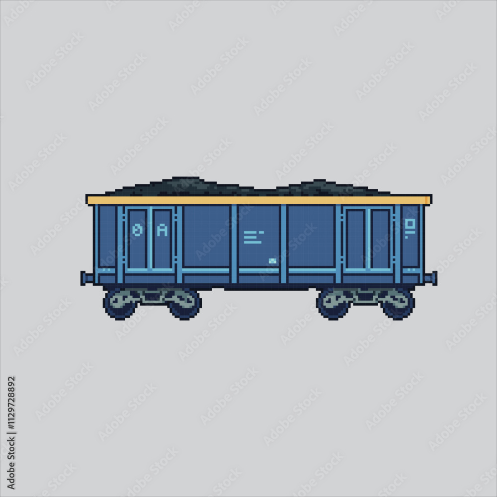 Pixel art illustration Coal Carriage. Pixelated Coal Cargo Wagon. Coal ...