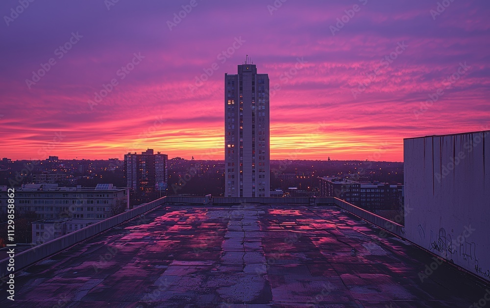 An open rooftop on a tall building with no obstructions, showing a vast ...
