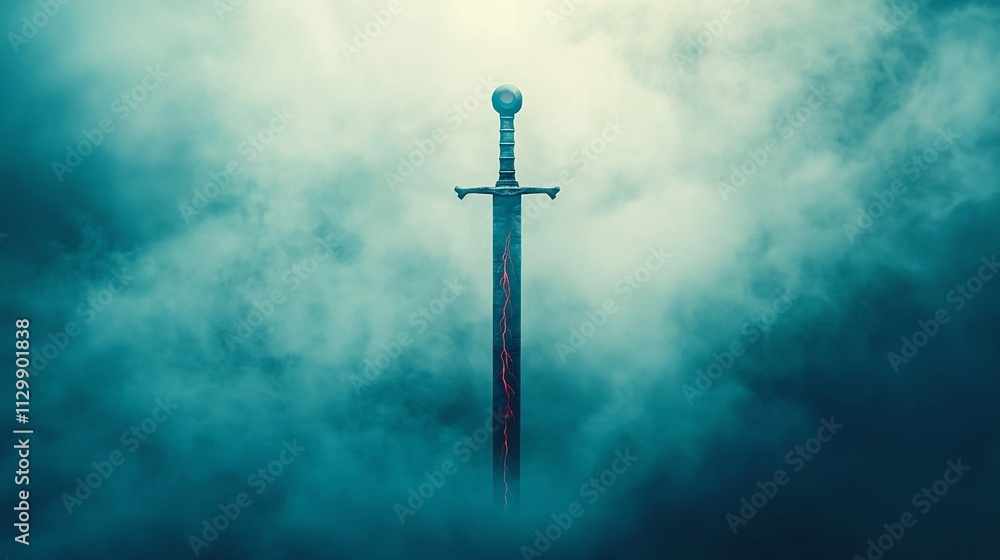 Cursed 3D Sword Leaking Dark Mist with Glowing Red Veins on Color ...