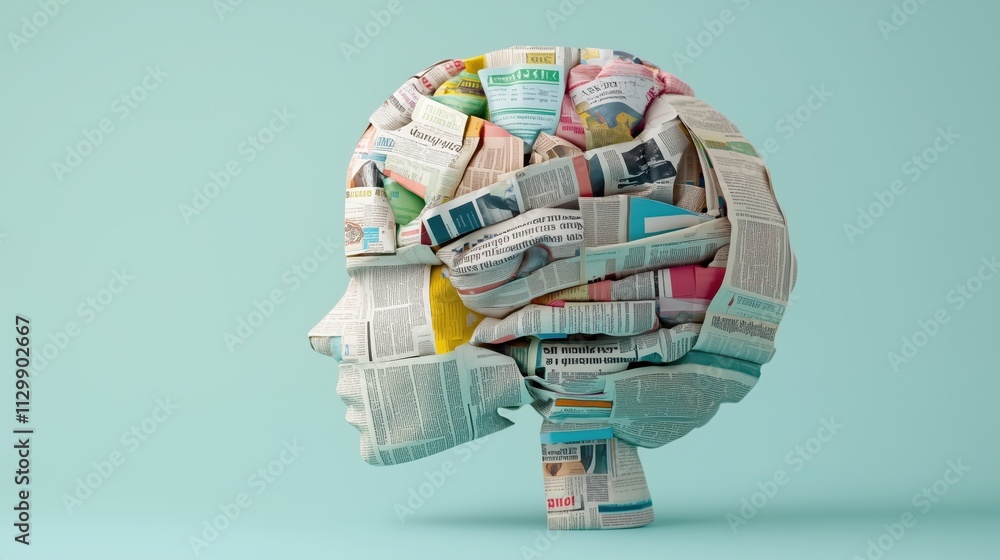 Profile of a head-shaped sculpture made of layered and colorful ...