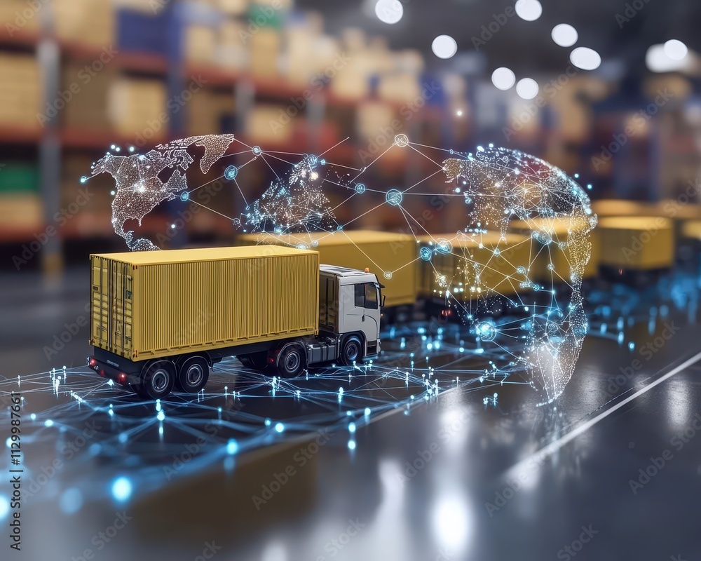 Global logistics map with interconnected trade routes, representing ...