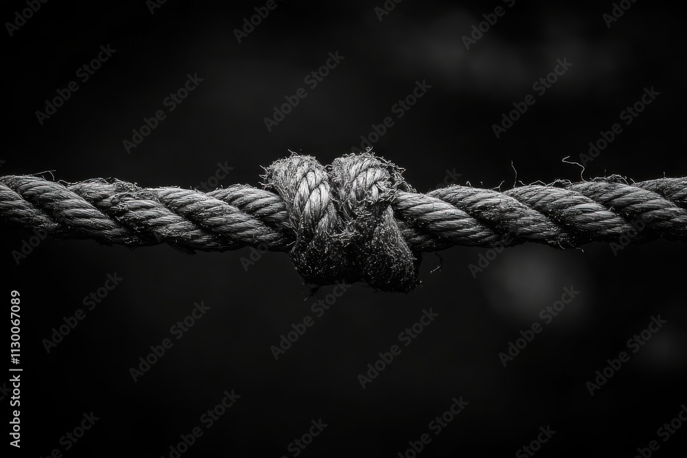 Broken Rope stretched with force and stressed to a breaking point Stock ...